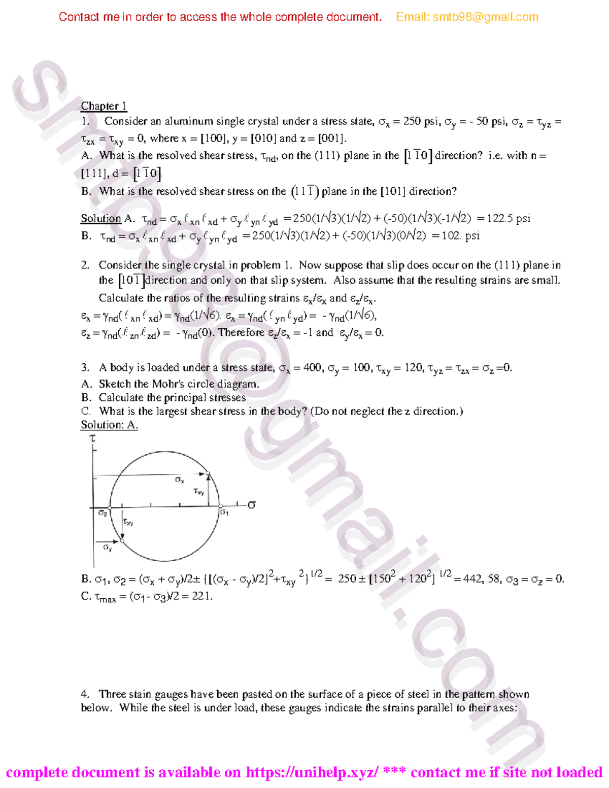 Solution Manual for MECH 202: Chapters on Shear Stress and Strain - Studocu