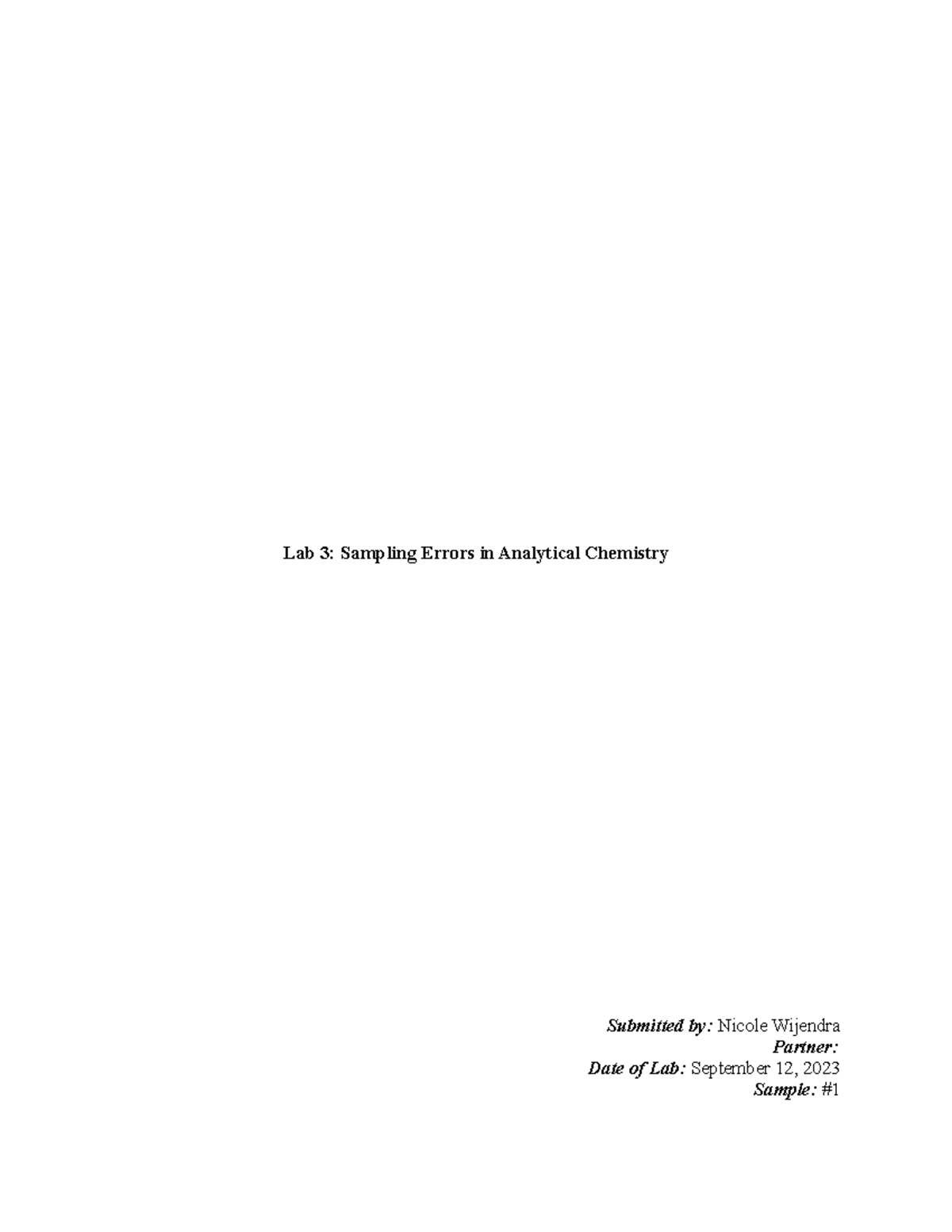 Lab Report Errors - Lab 3: Sampling Errors in Analytical Chemistry ...