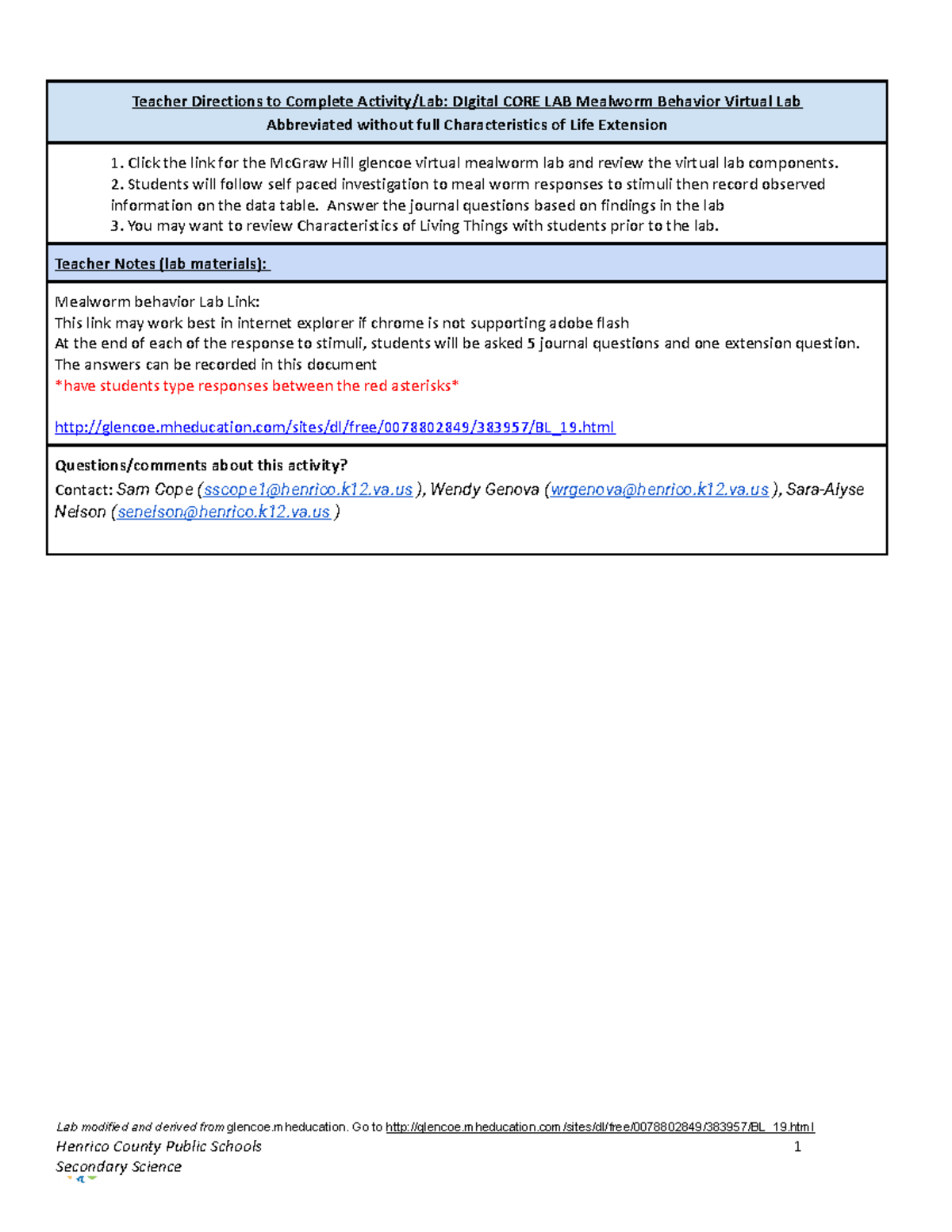 Mealworm Behavior Virtual Lab Instructions and Teacher Notes - Studocu