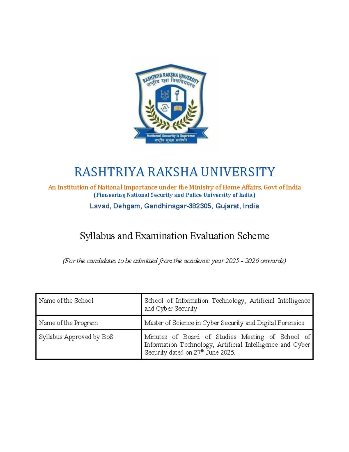 M.Sc. Cyber Security & Digital Forensics Syllabus (2025-2026) - Studocu