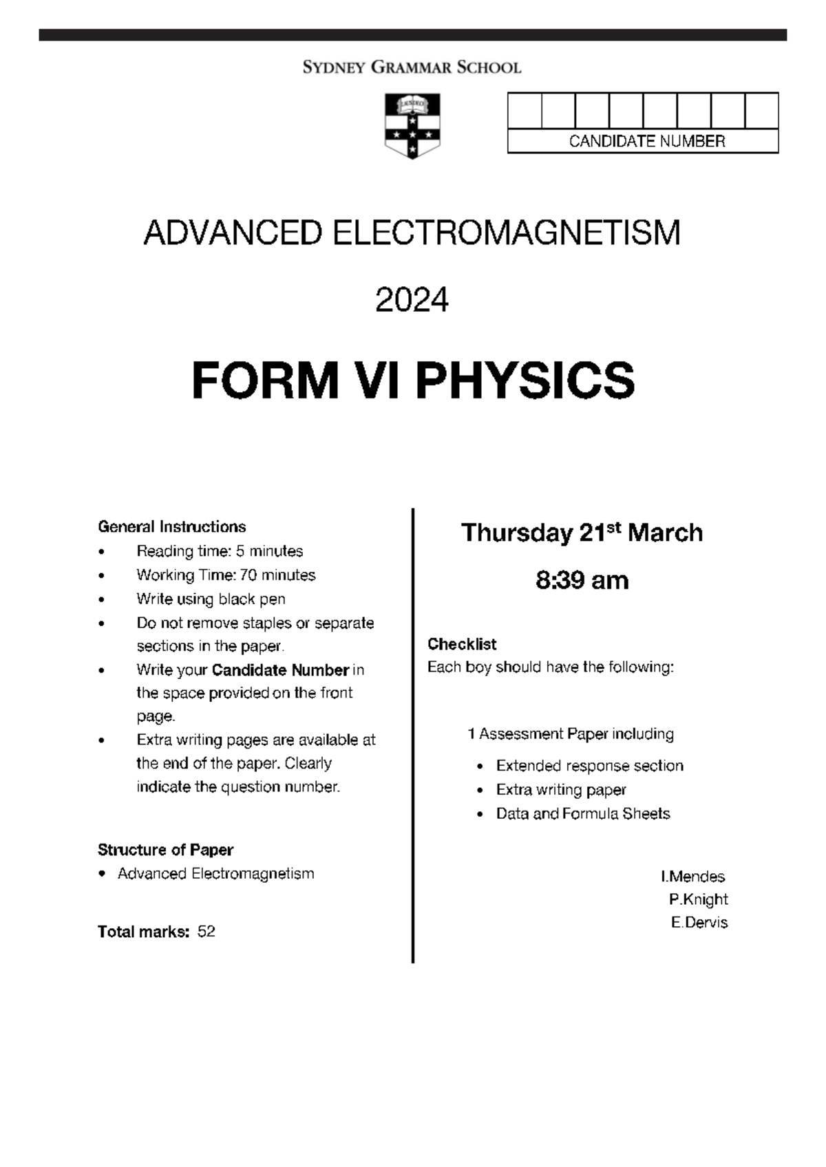 2024 Form VI Physics Adv Electromagnetism Assessment Final - Studocu