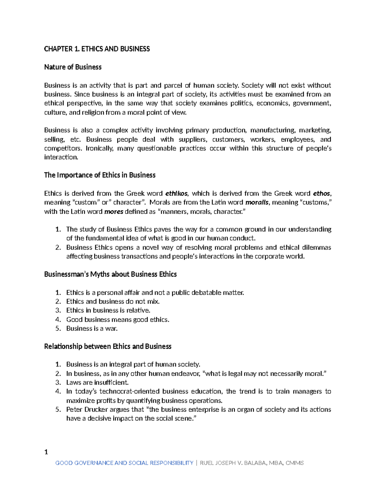 CHAPTER 1: ETHICS AND BUSINESS - Key Concepts and Insights - Studocu