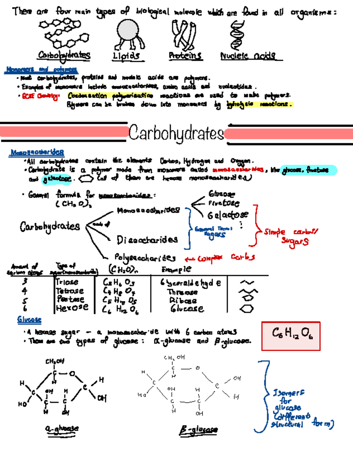 GCSE Chemistry: Carbohydrates - Key Facts and Structures - Studocu