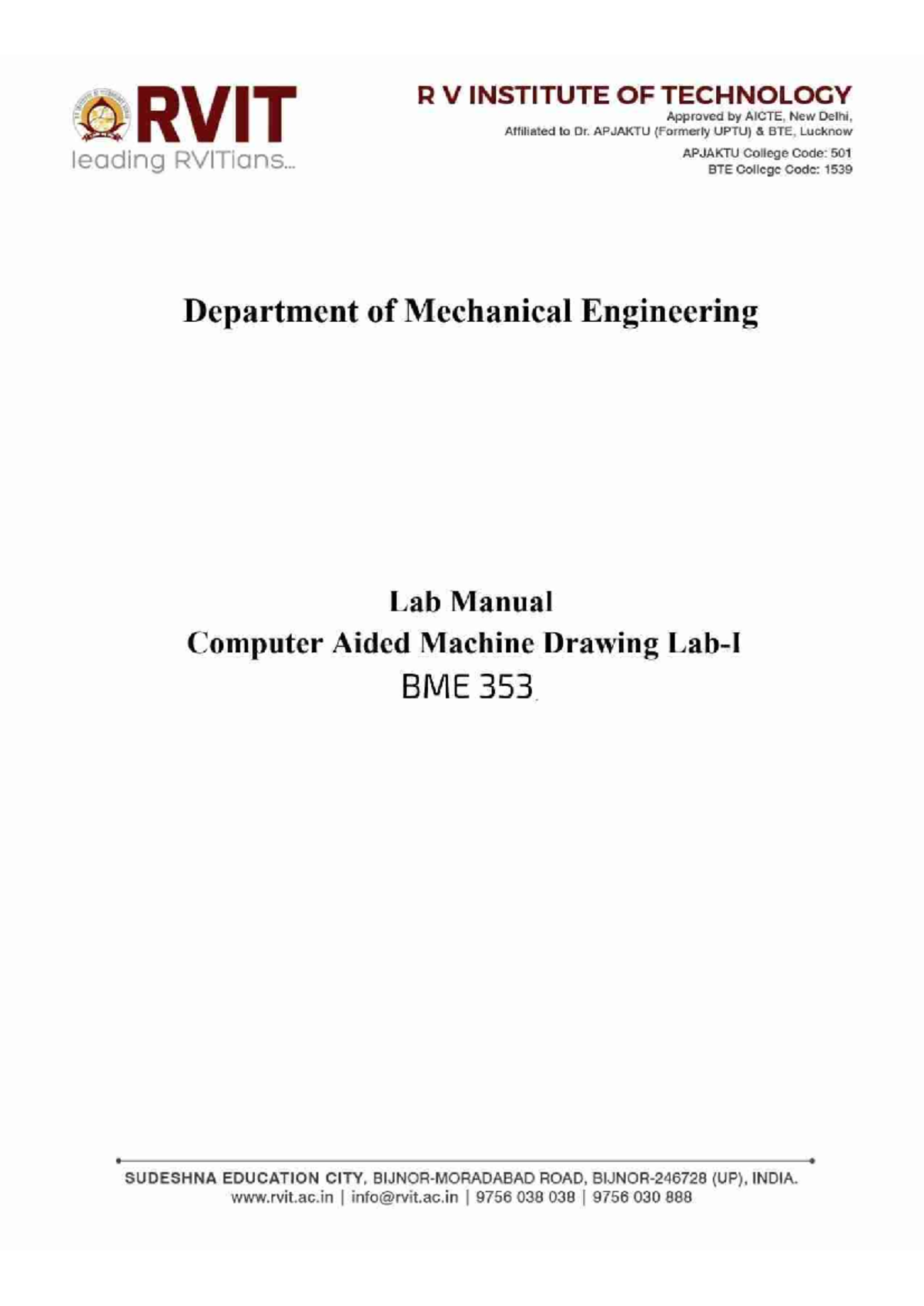 Computer Aided Machine Drawing I (BME 353) Lab Manual - Studocu
