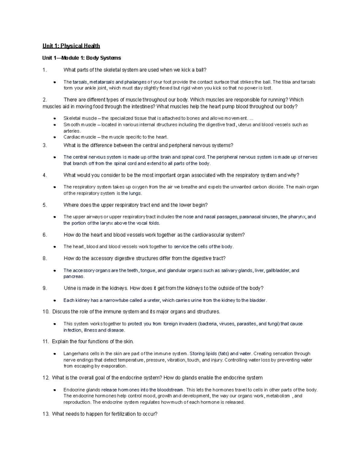 Physical Health - lecture notes - Unit 1: Physical Health Unit 1—Module ...