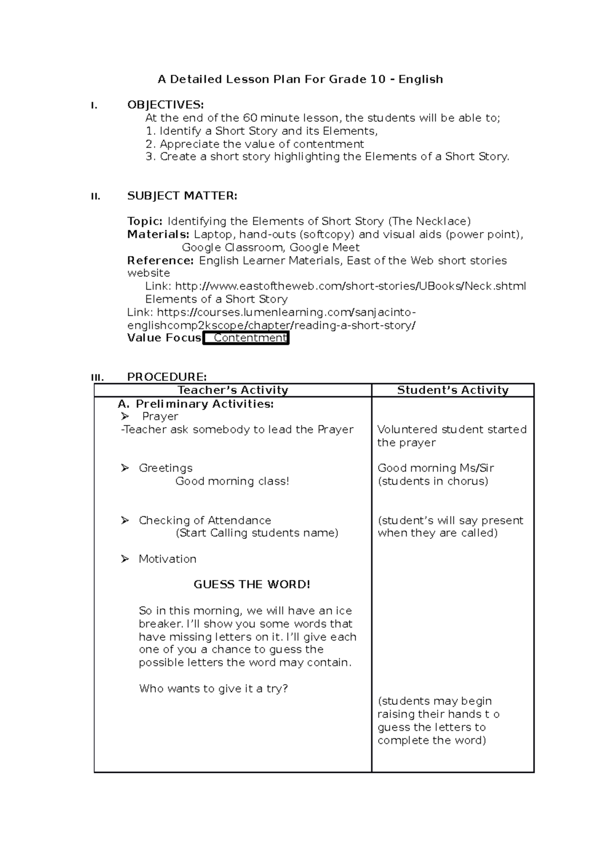 Detailed Lesson PLAN DEMO Teaching - A Detailed Lesson Plan For Grade ...