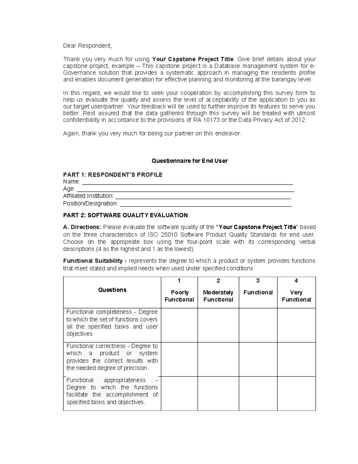 682512398 ISO 25010 Software Quality Evaluation Questionnaires - Studocu