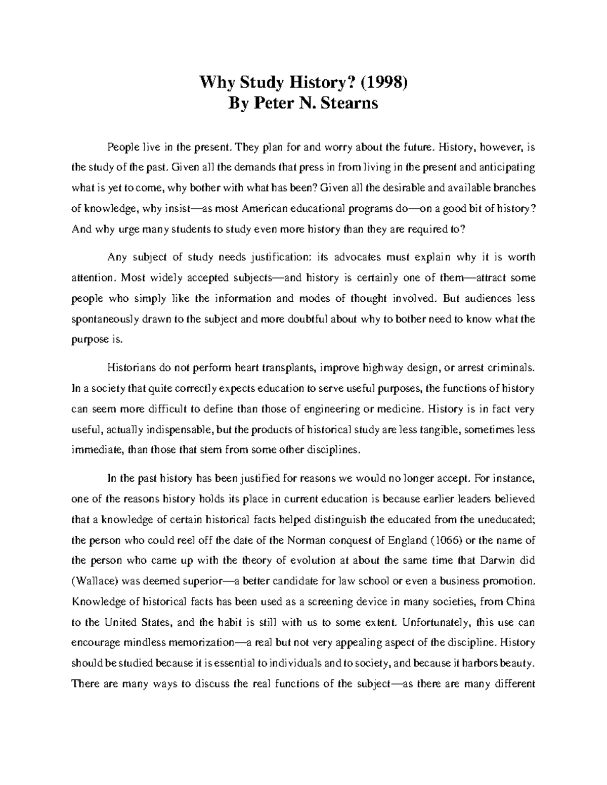 2 Why Study History - Just a Reading - Why Study History? (1998) By ...