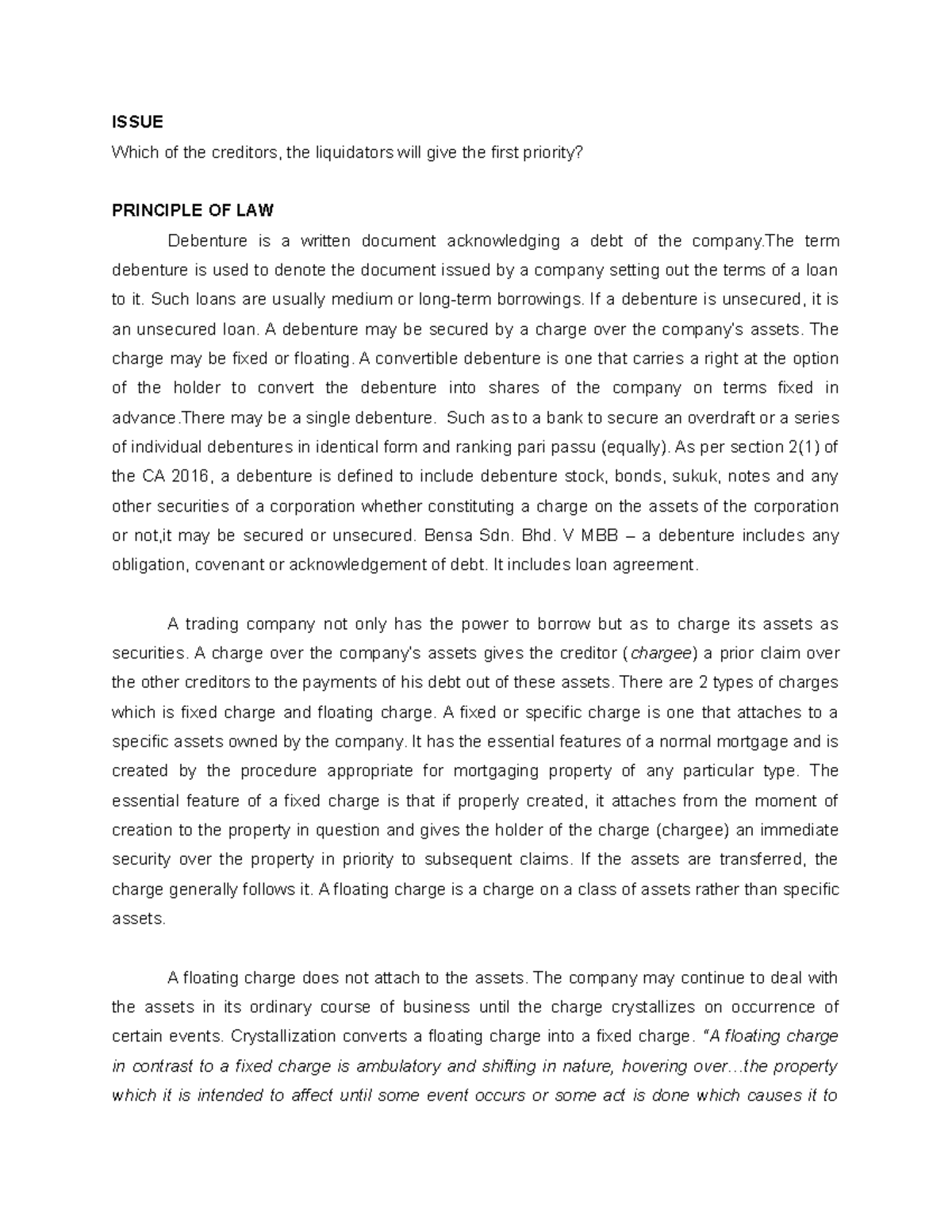 Group Assignment ( Group 3) - ISSUE Which of the creditors, the ...