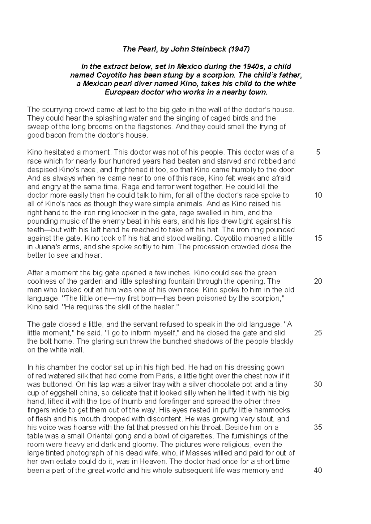 AQA Paper 1A The Pearl Extract Analysis and Key Questions - Studocu