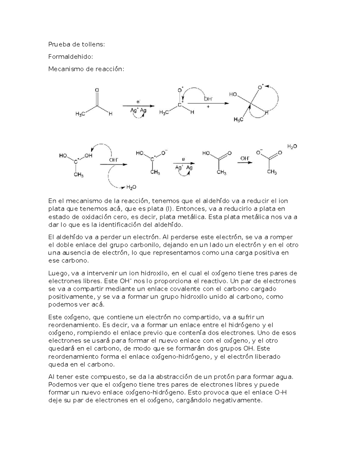 Mecanismo de Reacción de Tollens y Prueba de Fehling en Aldehídos - Studocu
