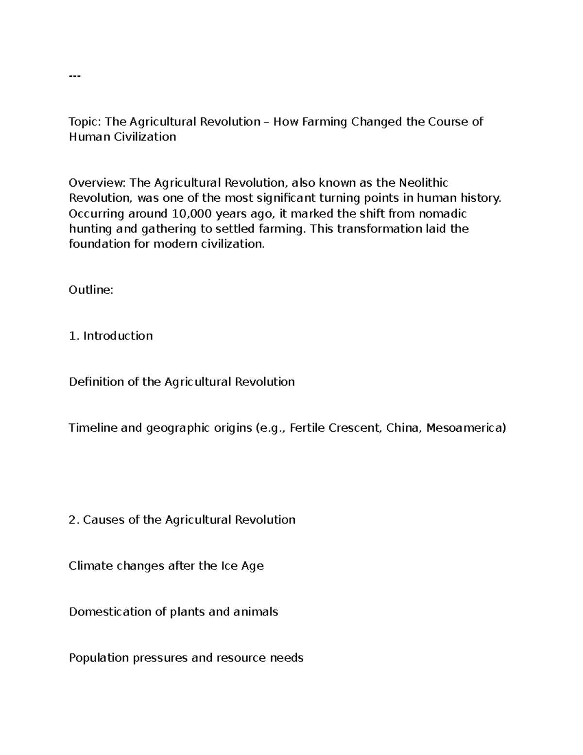 HIST 101: The Agricultural Revolution's Impact on Civilization - Studocu