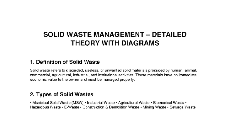 SWM 101: Detailed Notes on Solid Waste Management with Diagrams - Studocu