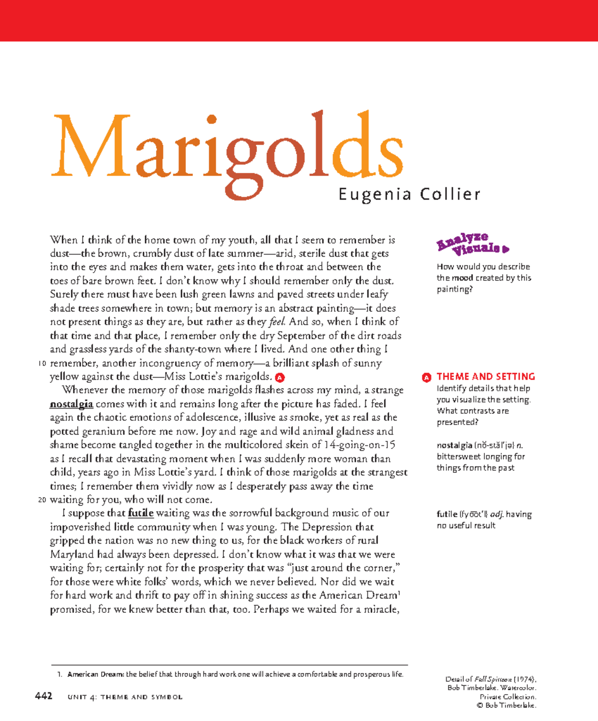 "Marigolds" - Short story for close reading analysis - When I think of ...