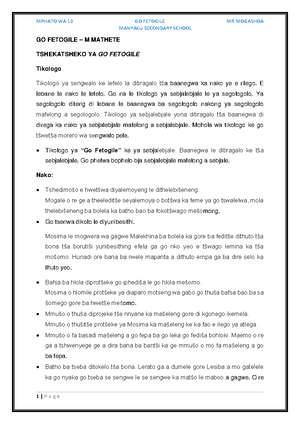 [Solved] Mmepe wa monagano - Sepedi - Home Language - Mandatory - Studocu