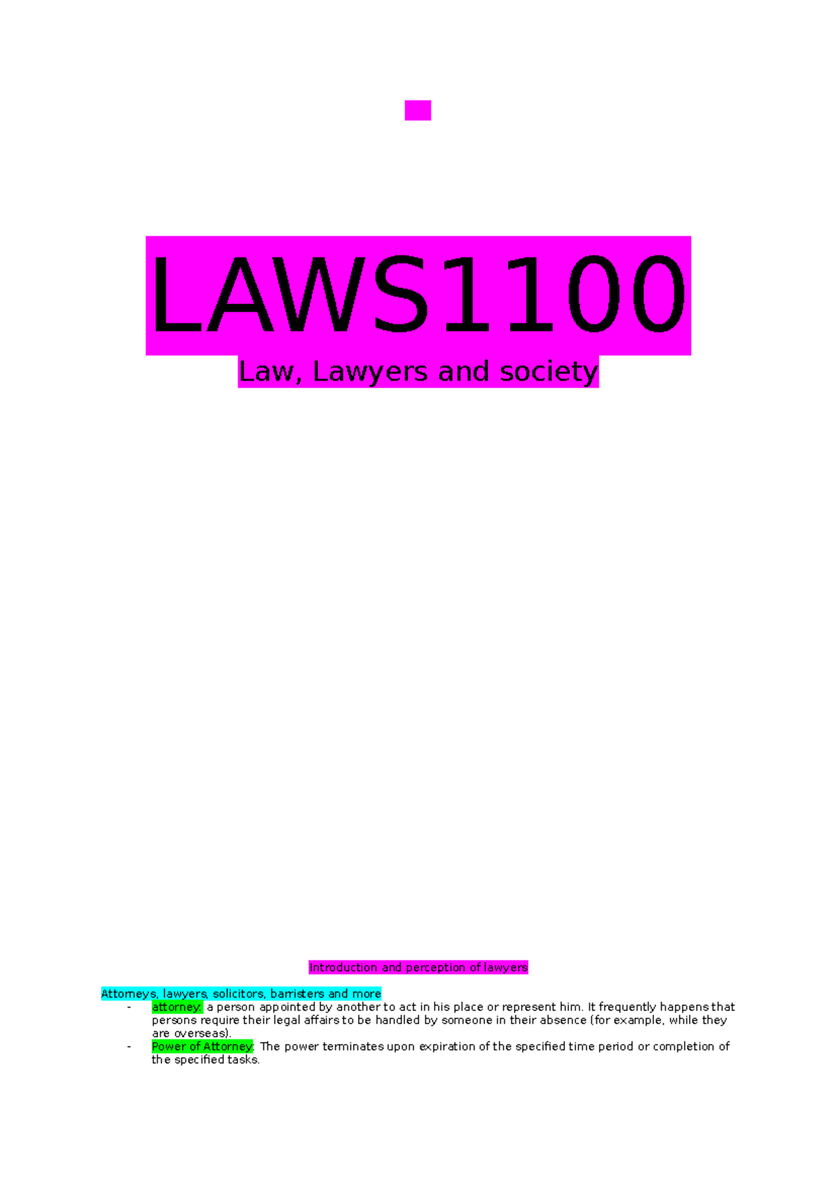 LAWS1100 - LAWS Law, Lawyers and society Introduction and perception of ...