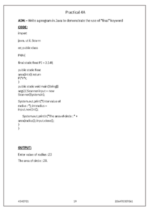 Oop practicals - all practical of OOP subject - Practical 1. Write a Program that displays ...