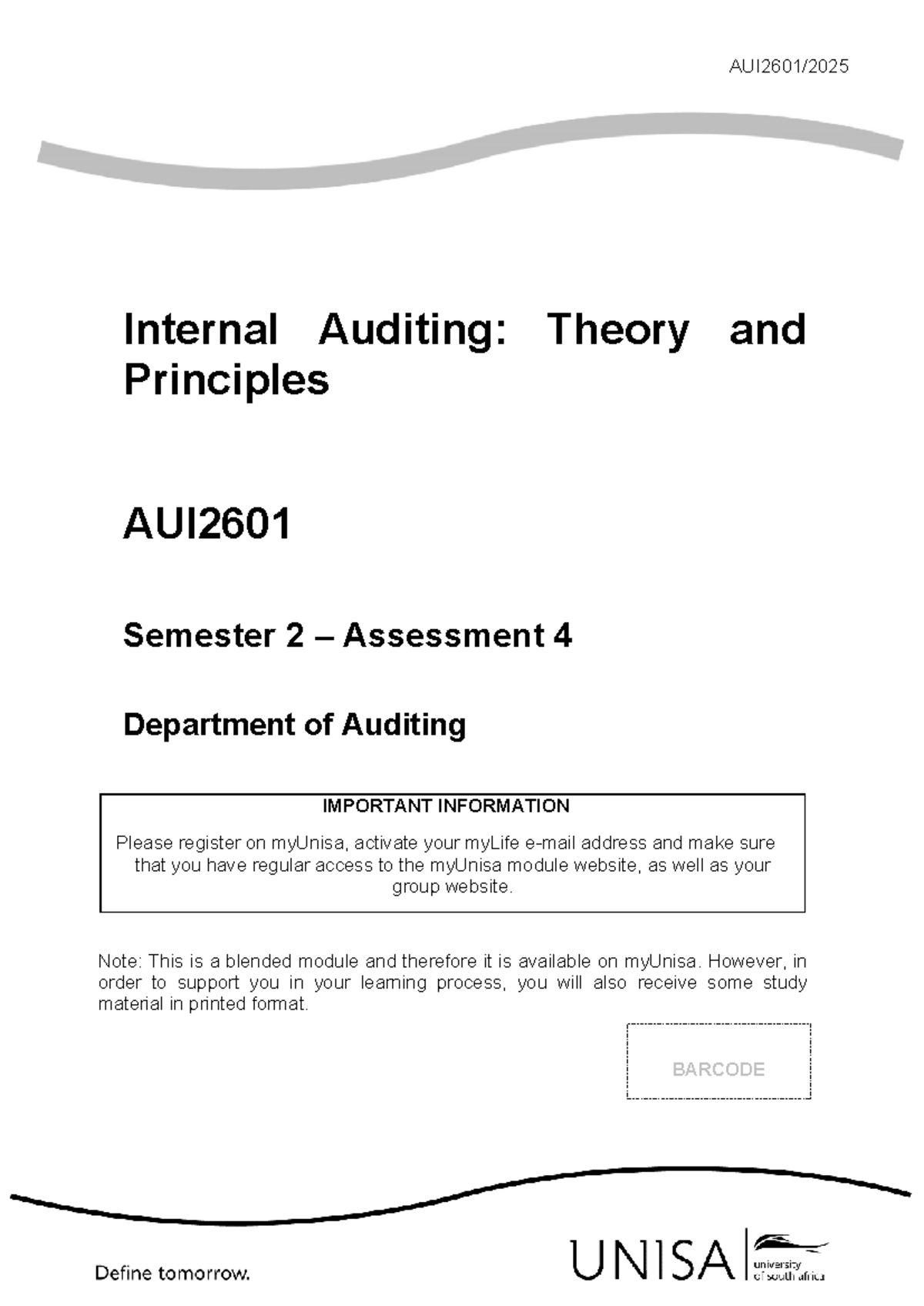 AUI2601 Internal Auditing Assessment 04: Theory & Practice S2 2025 ...