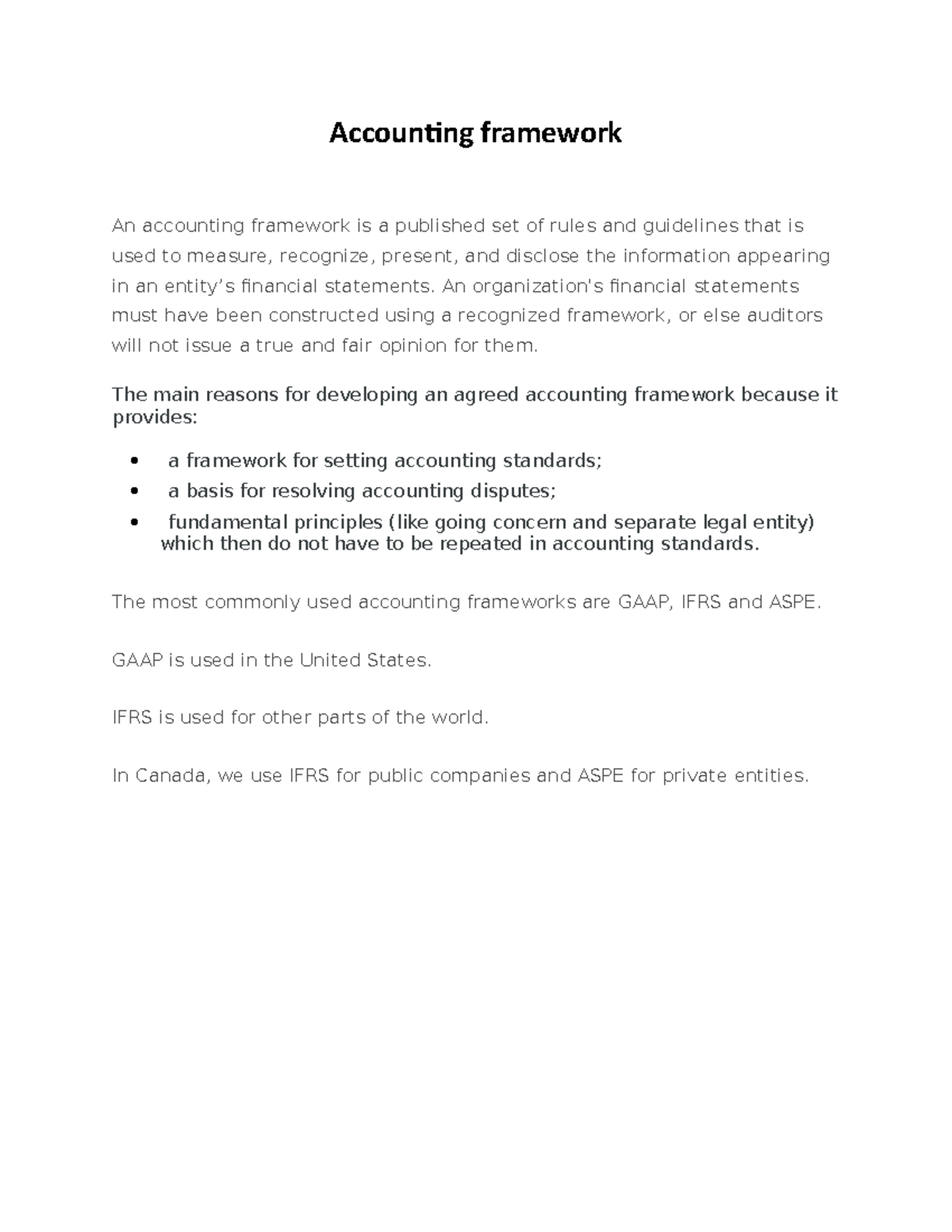 Accounting framework - An organization's financial statements must have ...