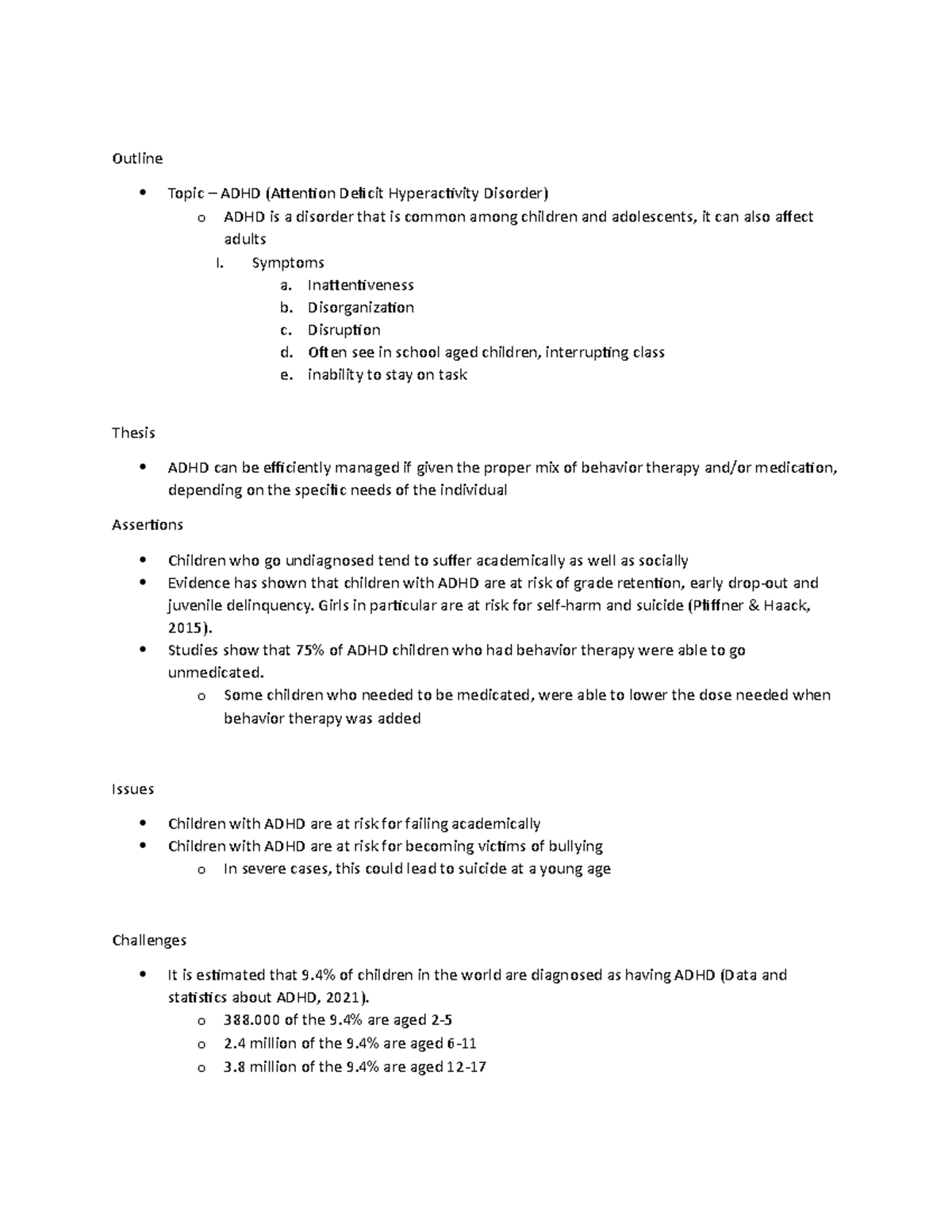 PSY 314 Milestone 3 Outline: Understanding ADHD Symptoms & Treatments ...