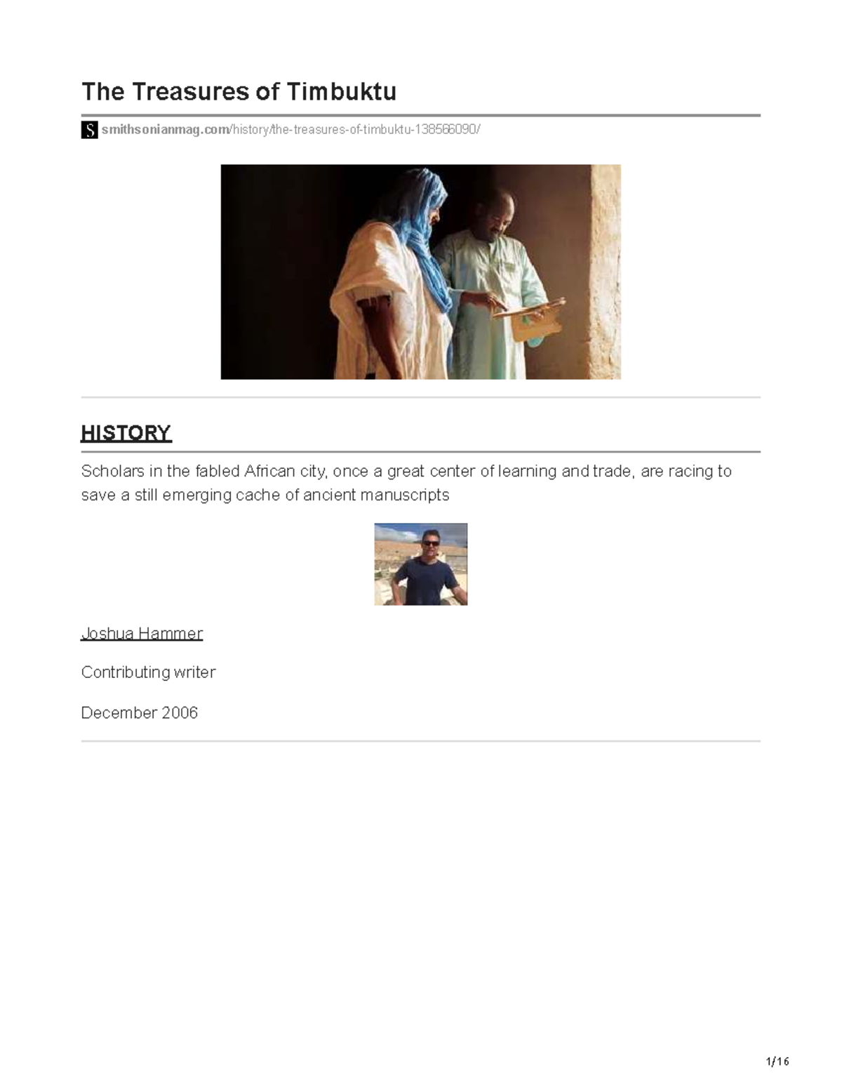 Timbuktu Manuscripts: Cultural Heritage and Preservation Efforts - Studocu