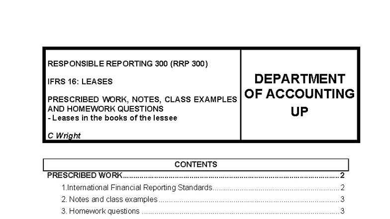RRP 300: IFRS 16 Leases - Class Notes, Examples & Homework Guide - Studocu