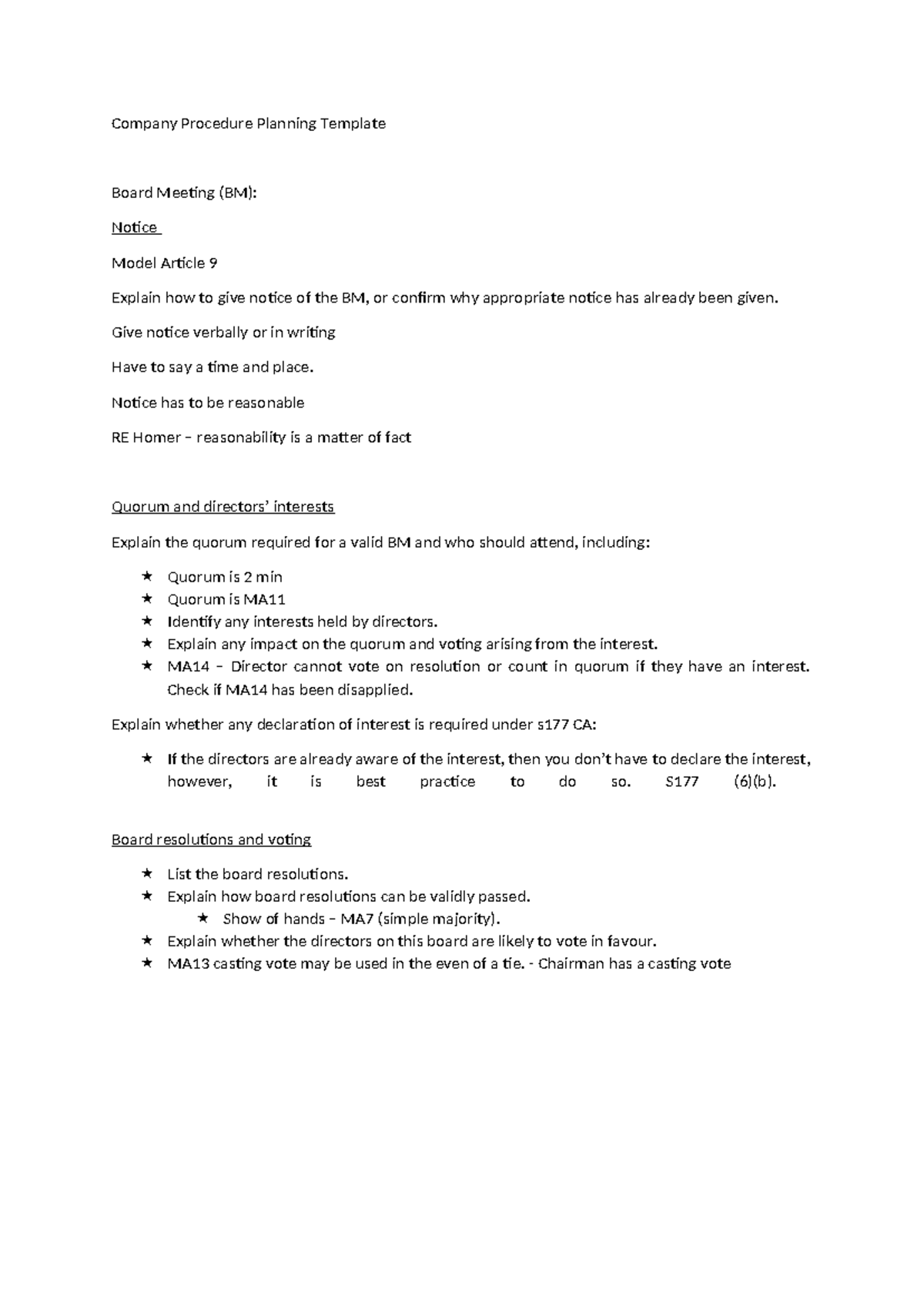 Corporate Procedure Planning Template for Board & General Meetings ...
