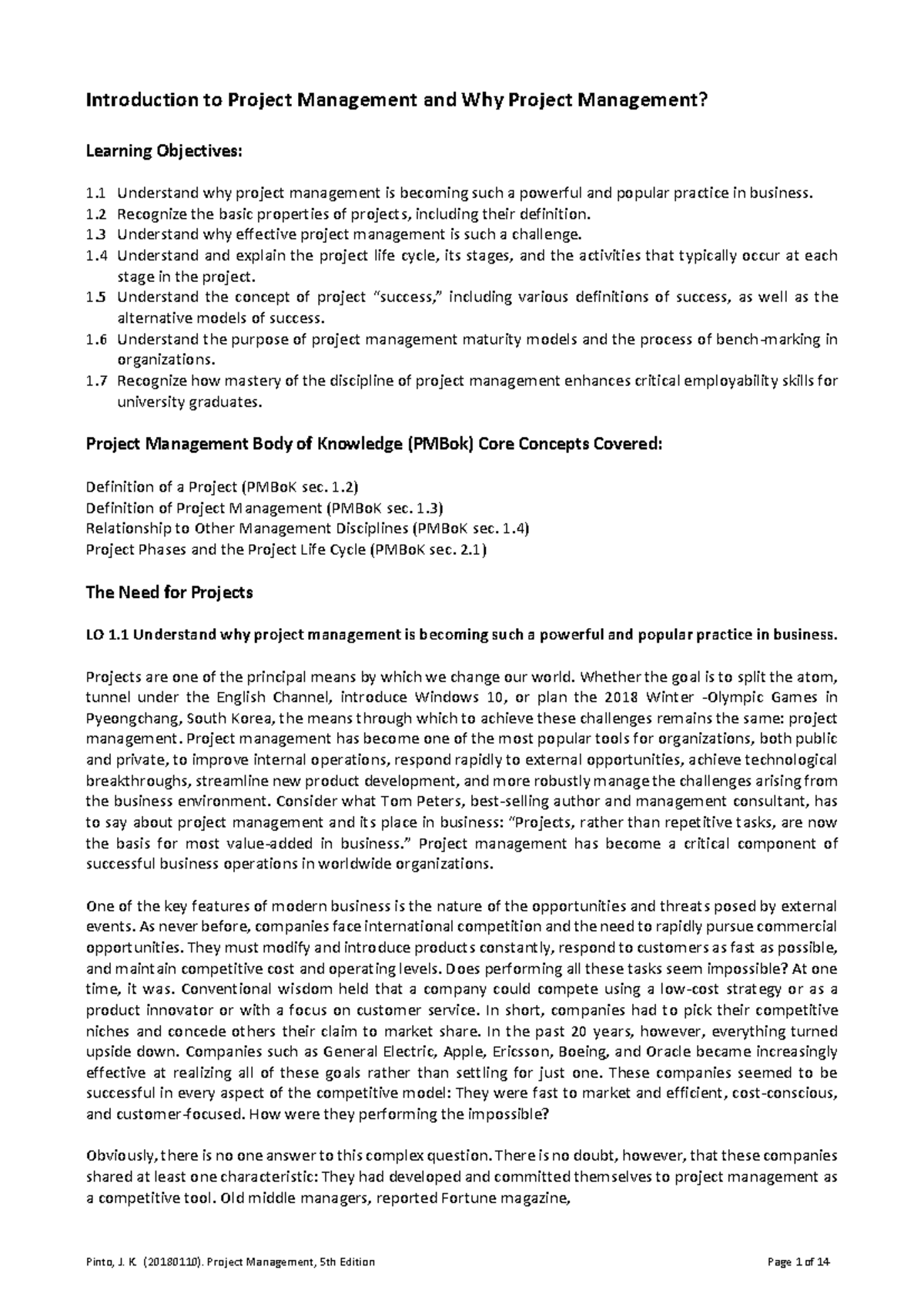 Lecture Notes - Intro to Project Management and Its Importance (PM001 ...