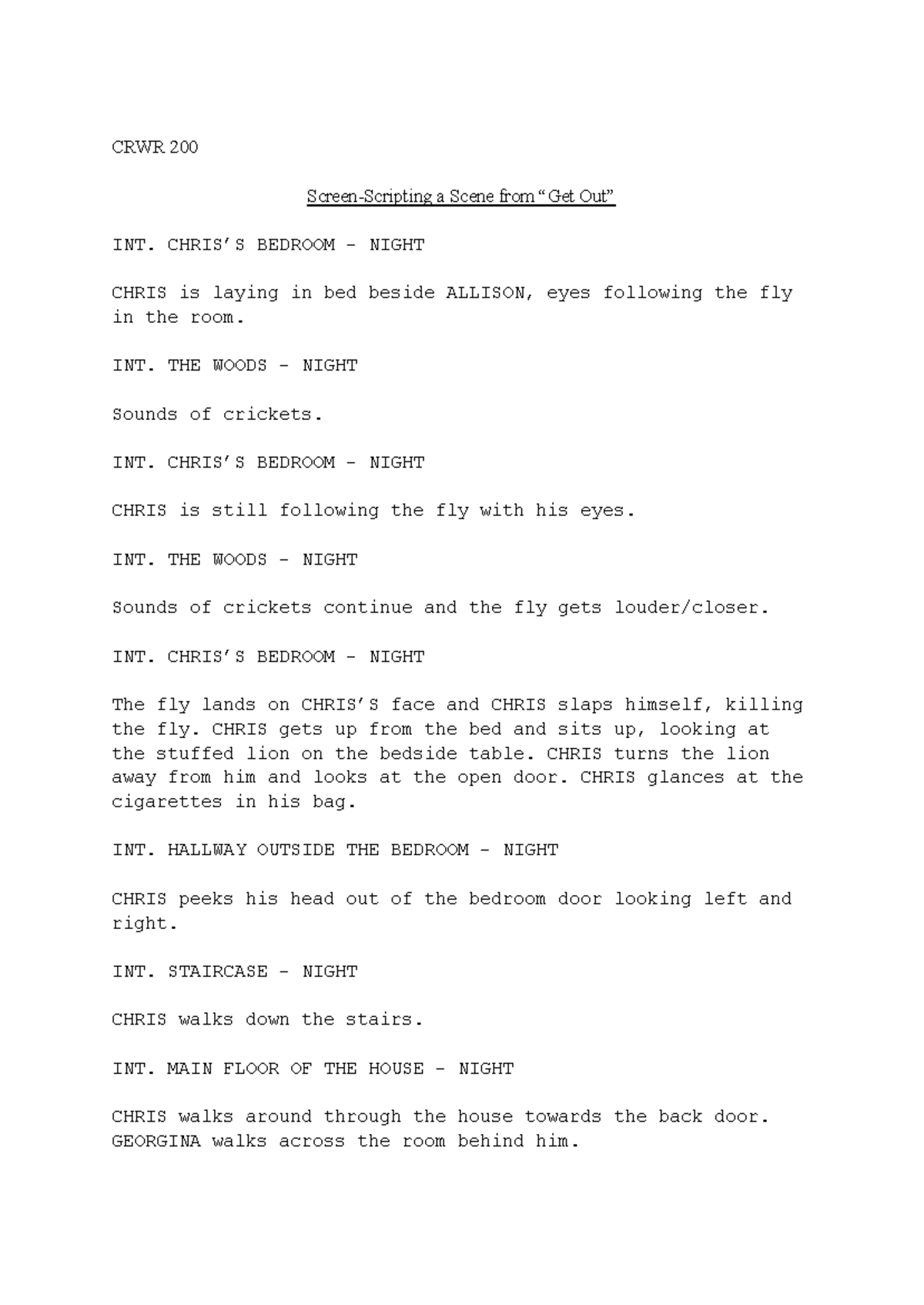 CRWR 200: Screen-Scripting Key Scenes from “Get Out” Analysis - Studocu