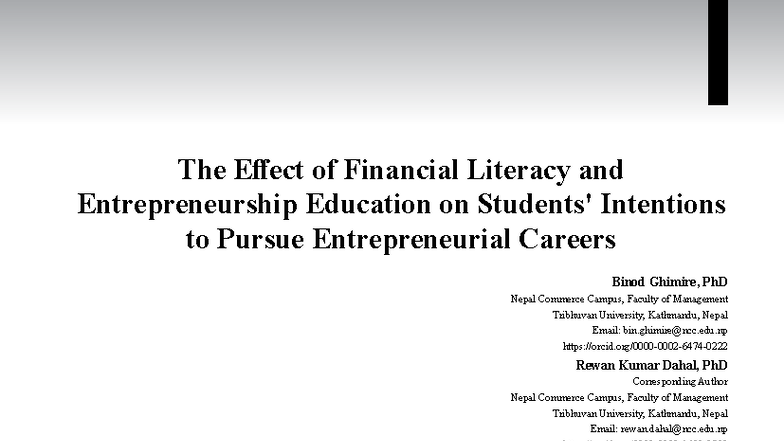 The Impact of Financial Literacy and Entrepreneurship Education on ...