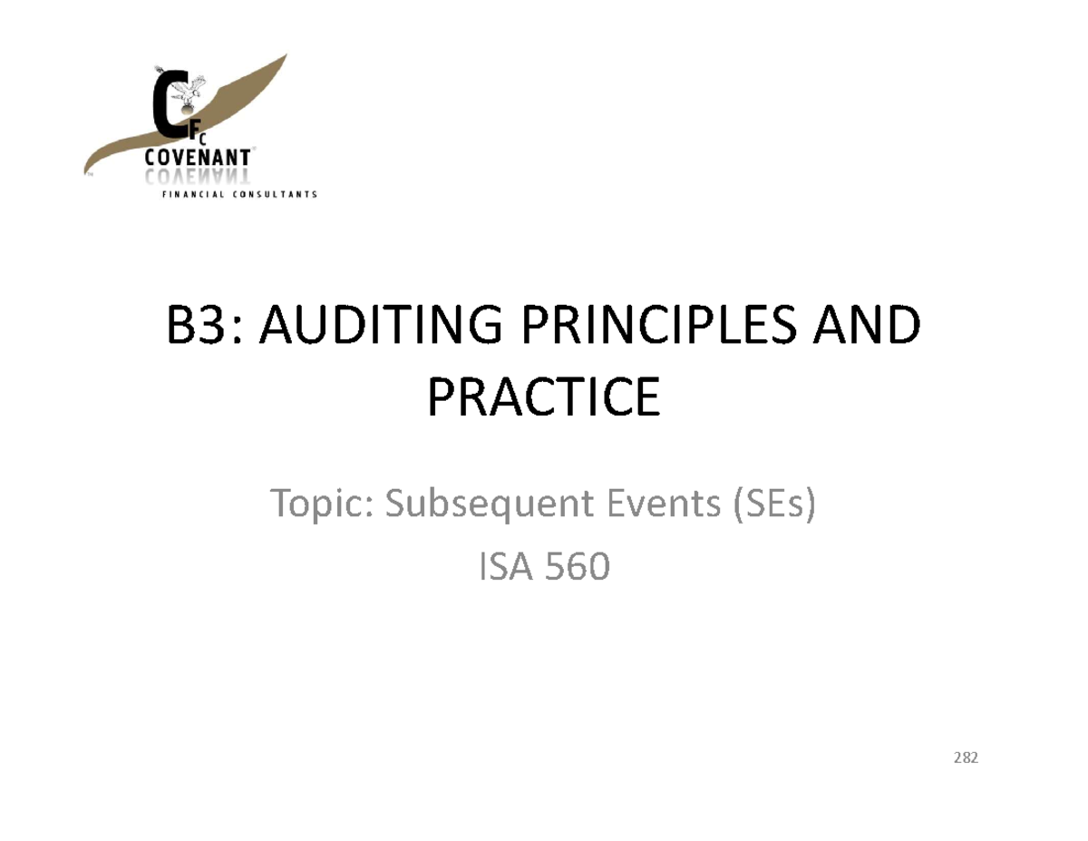 Subsequent Events (SEs) Handout for B3: Auditing Principles & Practice ...