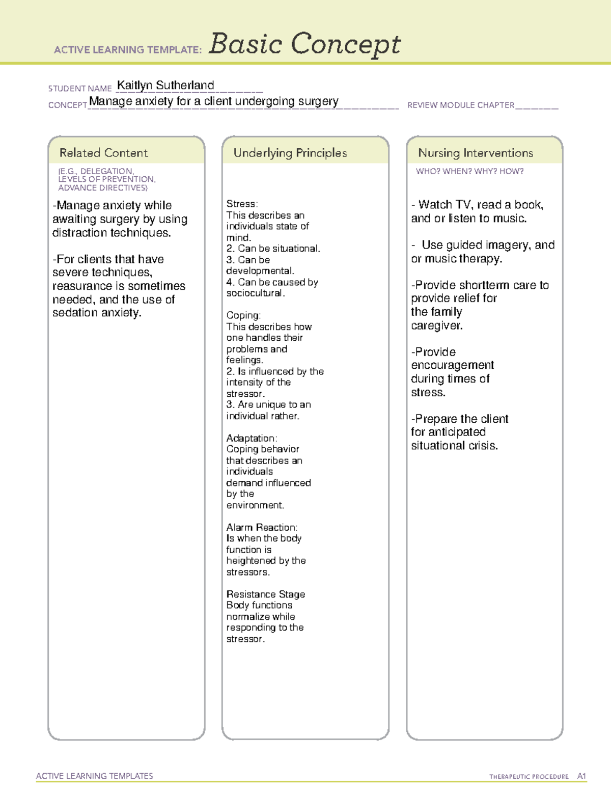Basic Concept of Anxiety Management in Nursing Care - Studocu