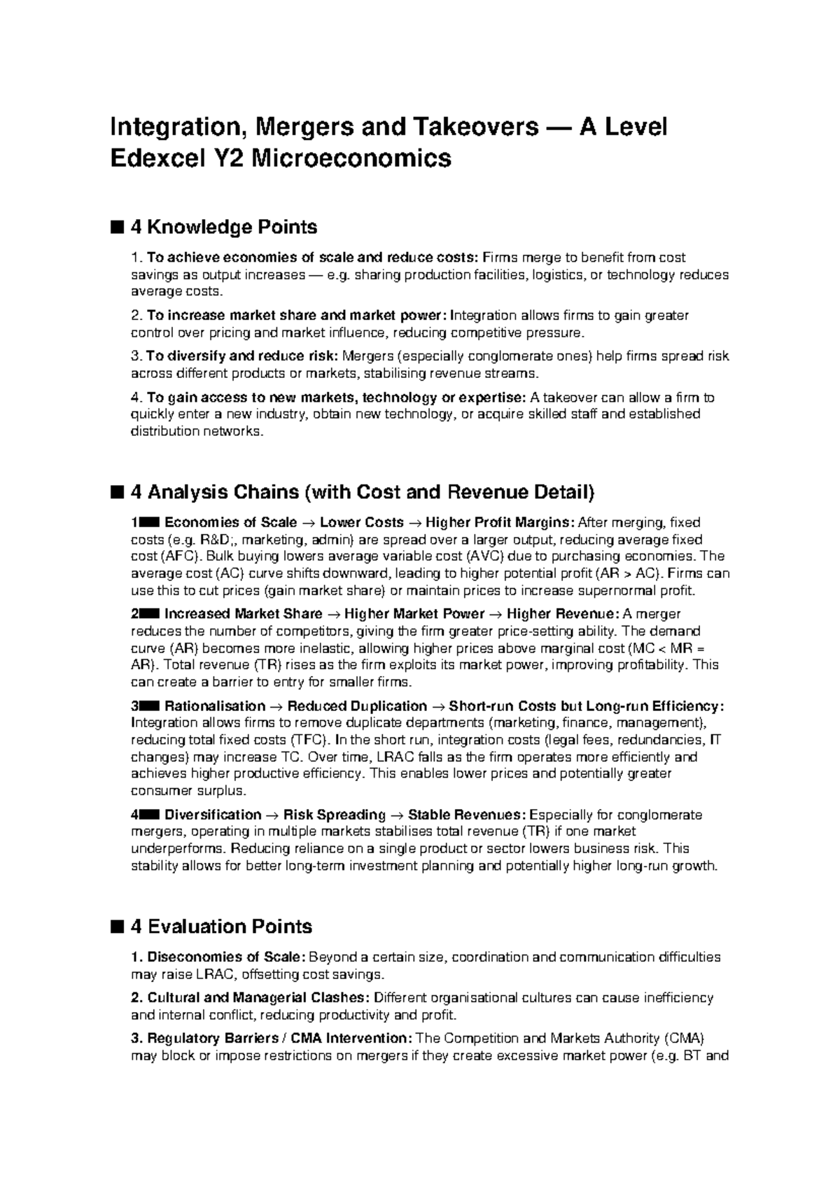 Integration, Mergers and Takeovers Notes - A Level Edexcel Y2 ...