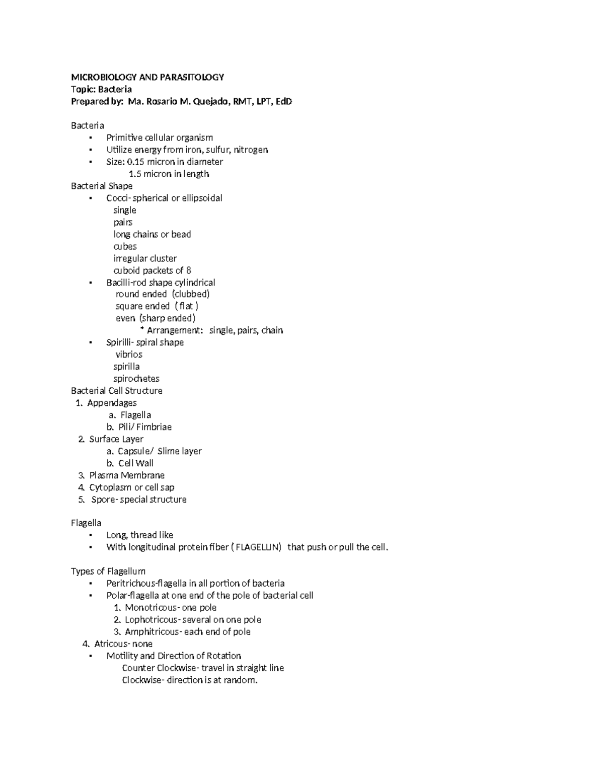 Bacteria Overview Handouts for Microbiology [MCP 101] - Studocu