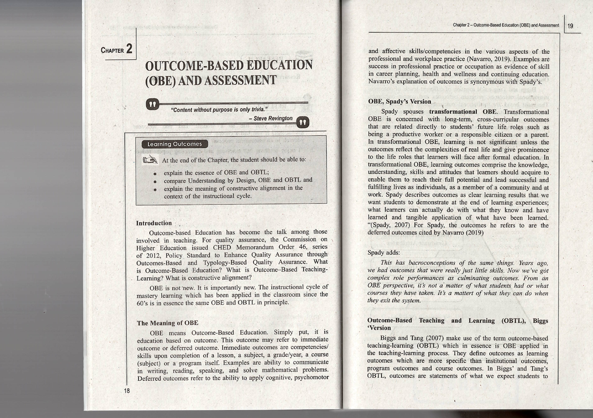 Educ 108 - Chapter 2: OBE and Assessment in Professional Practice - Studocu