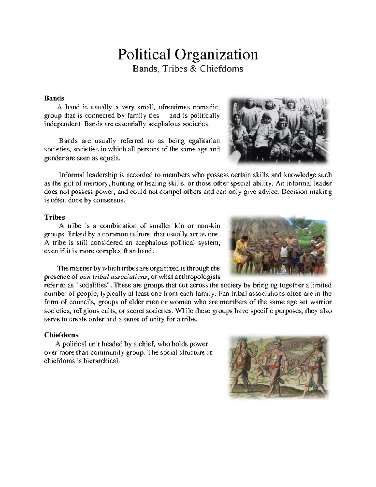 Political Organization: Bands, Tribes & Chiefdoms Overview - Studocu