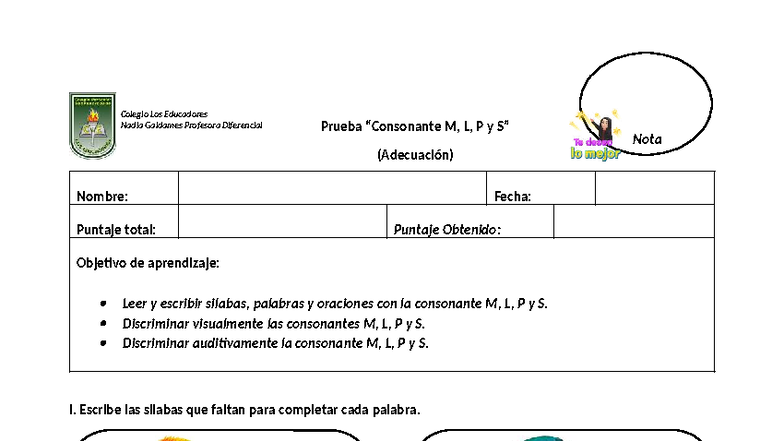 Final Prueba de Consonantes M, L, P y S - Colegio Los Educadores - Studocu