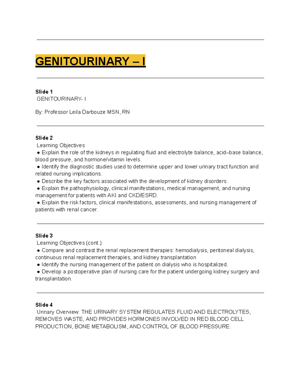 Genitourinary System Overview: AKI, CKD/ESRD, & Renal Cancer - GU-1 ...