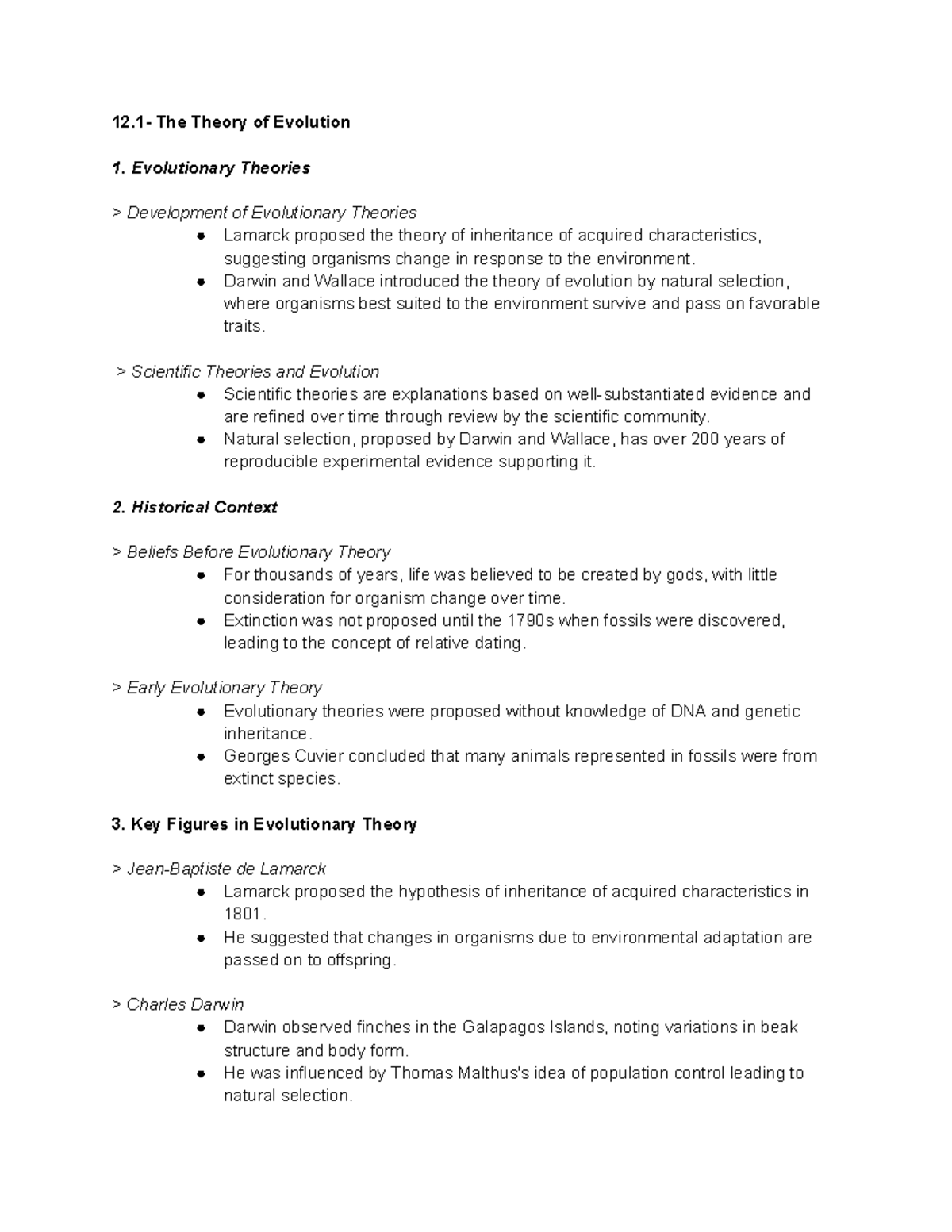 Evolutionary Theories and Natural Selection: Science Notes (BIO101 ...