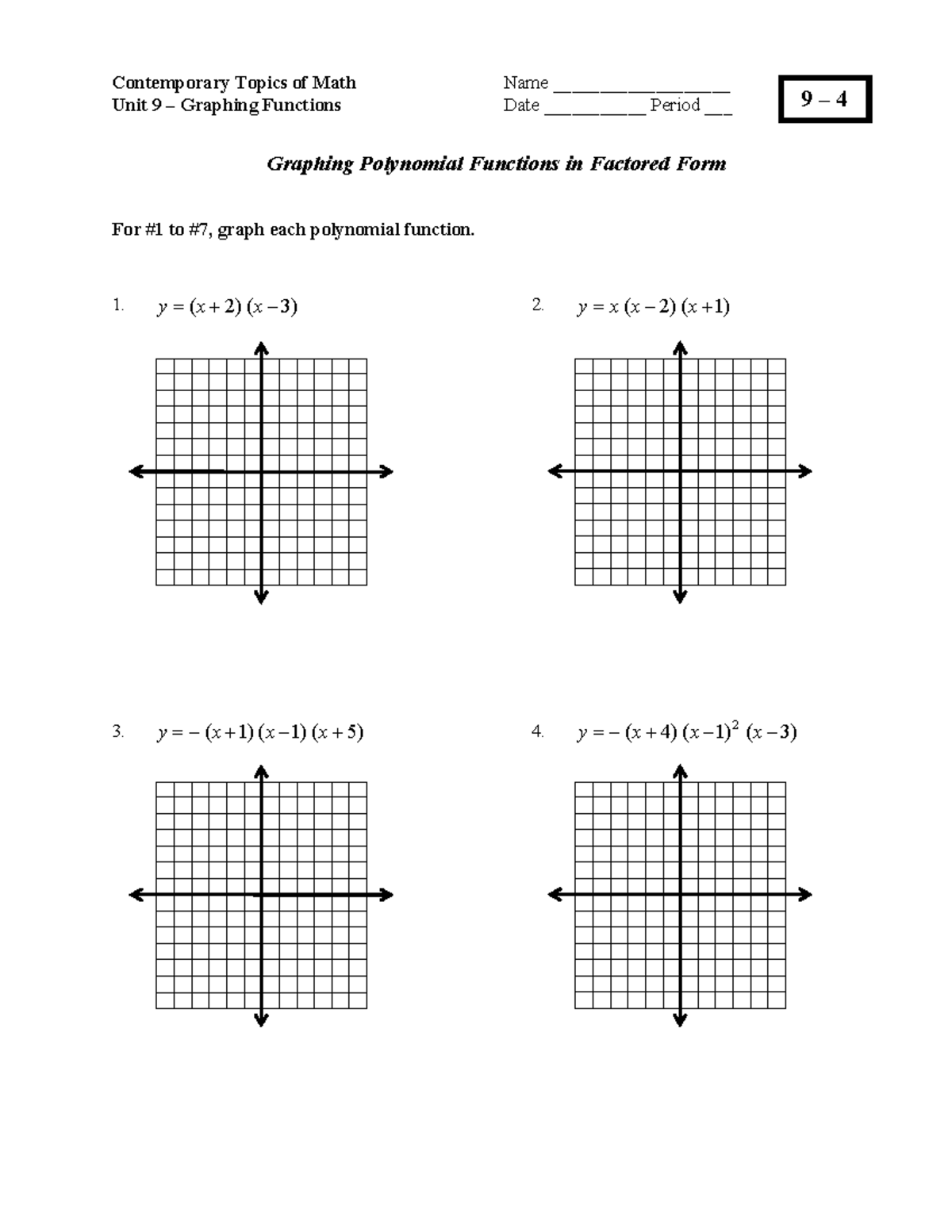 Math 9: Graphing Polynomial Functions - Unit 9 Notes - Studocu