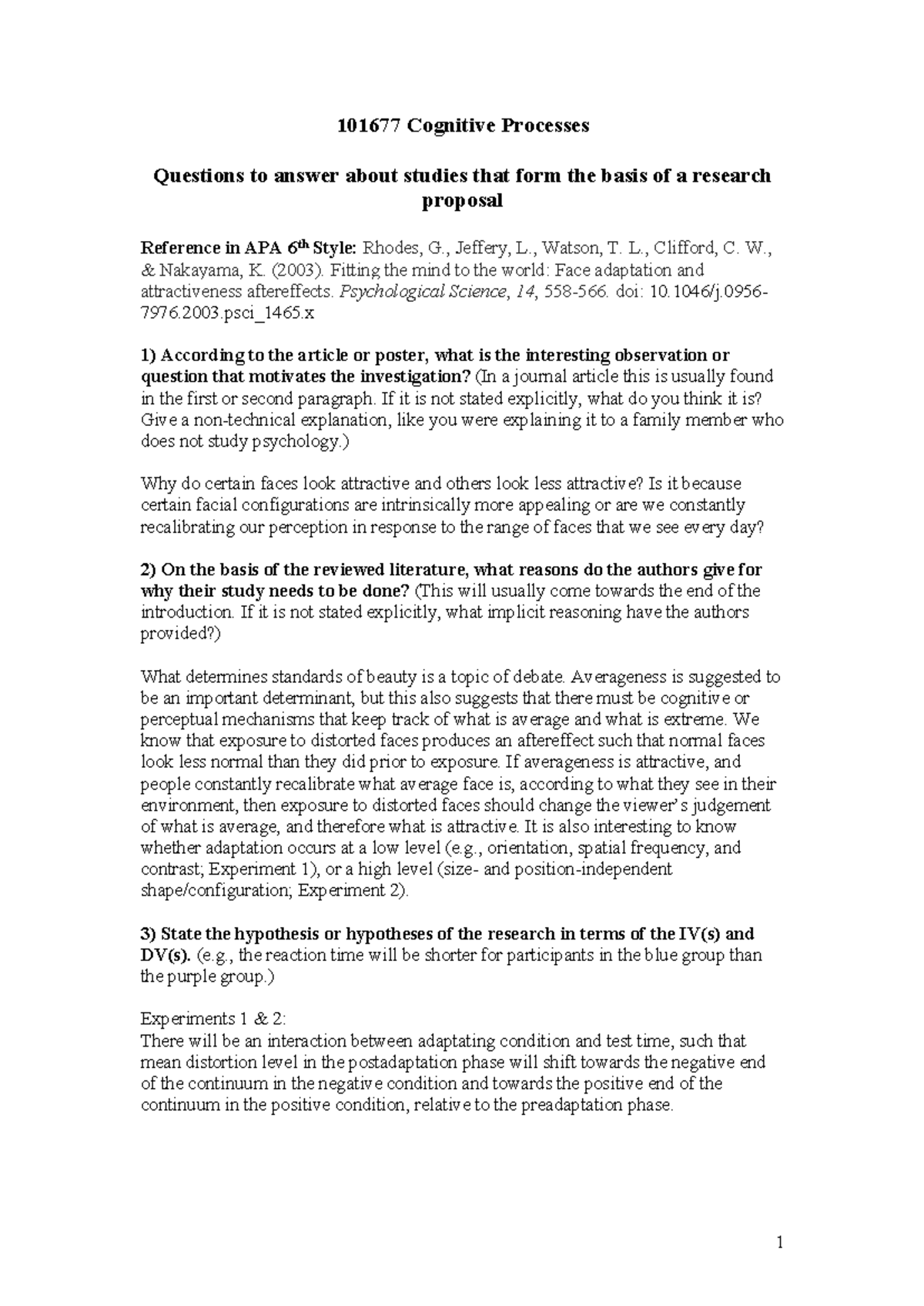 Assessment info 1c - tutorial work - 101677 Cognitive Processes ...