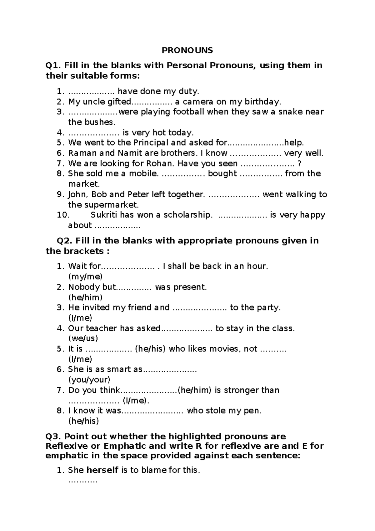 Pronouns - Competitive Class 4 Worksheet - Studocu