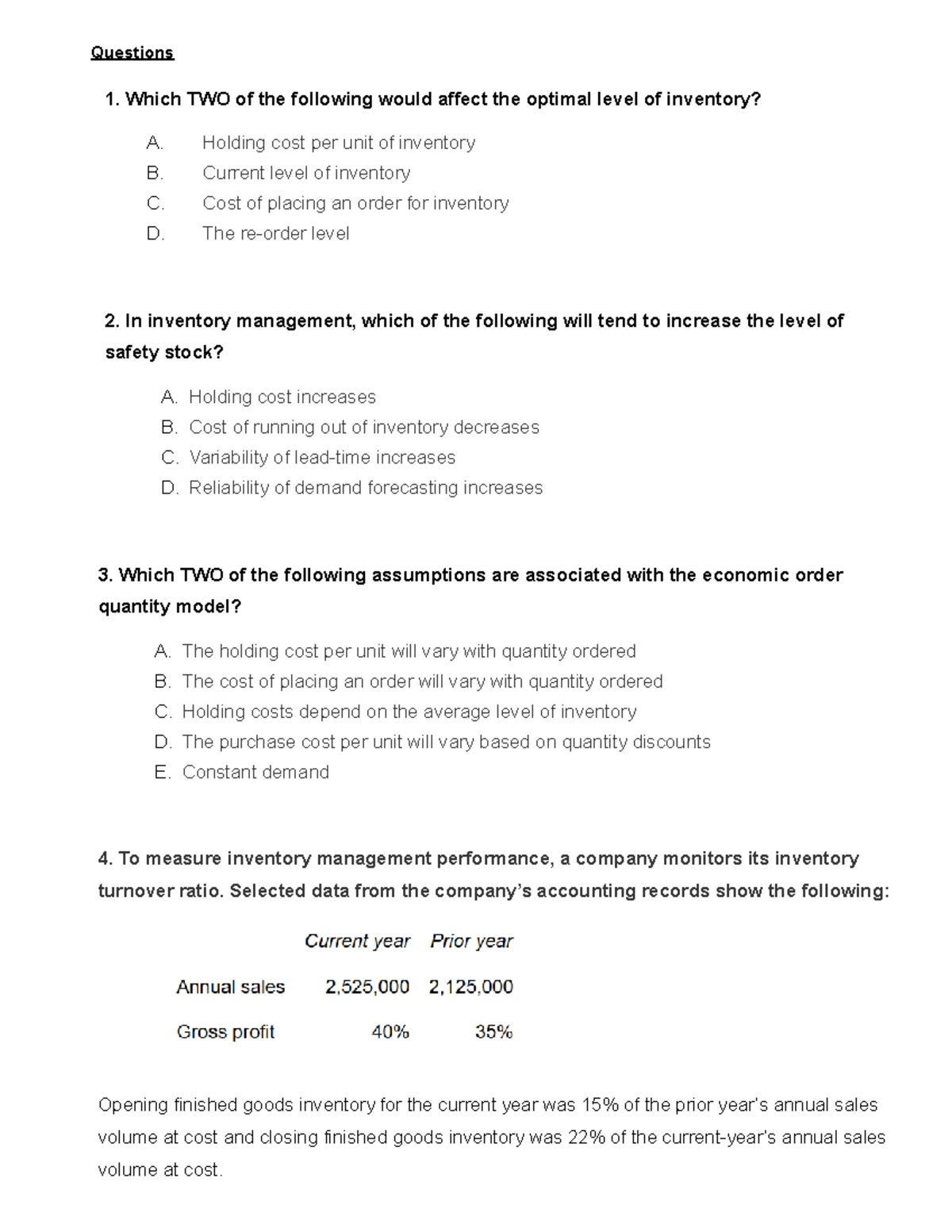 FM Exam Prep Mock Questions for JUNE 2025 - Studocu