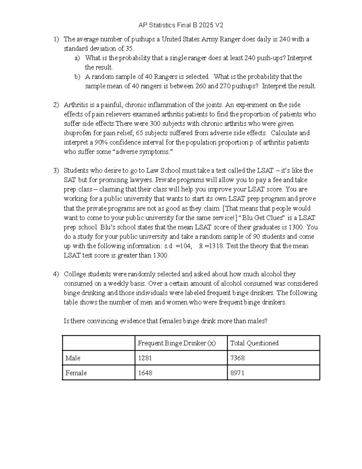 AP Statistics Final Exam Review - Version B 2025 - Studocu