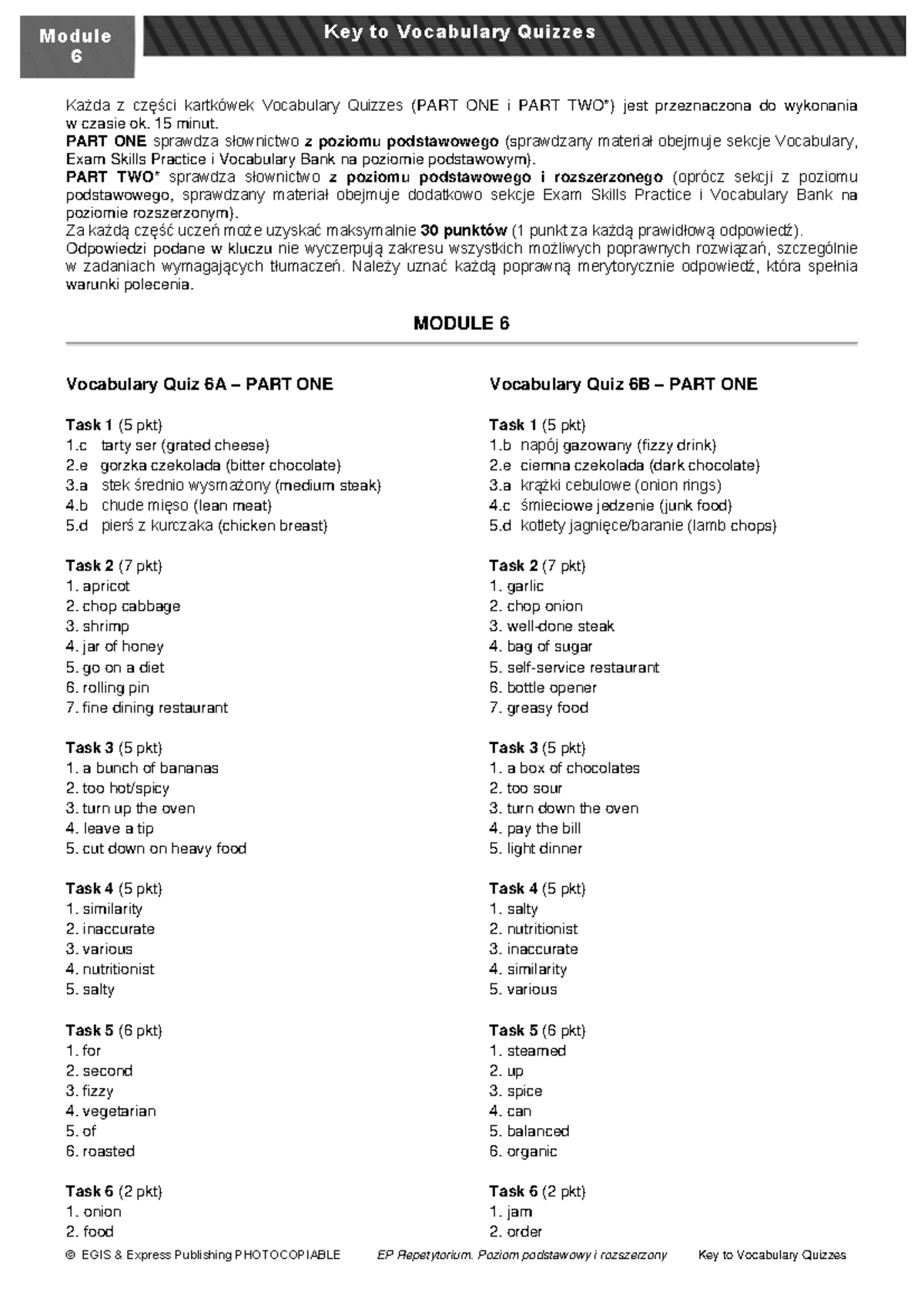 Module 6 Key to Vocabulary Quizzes (PP PR 6A, 6B) - Answer Key - Studocu