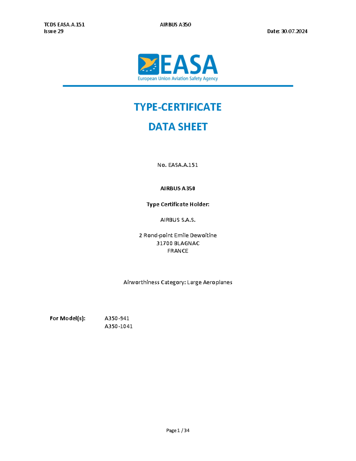 A350 EASA Type Certificate Manual - Issue 29 Overview - Studocu