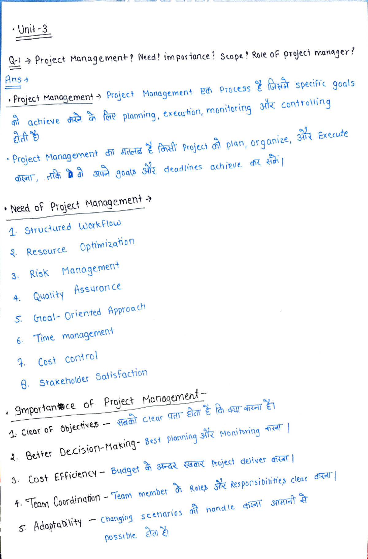 PME Unit 3 Notes: Importance & Role of Project Management - Studocu