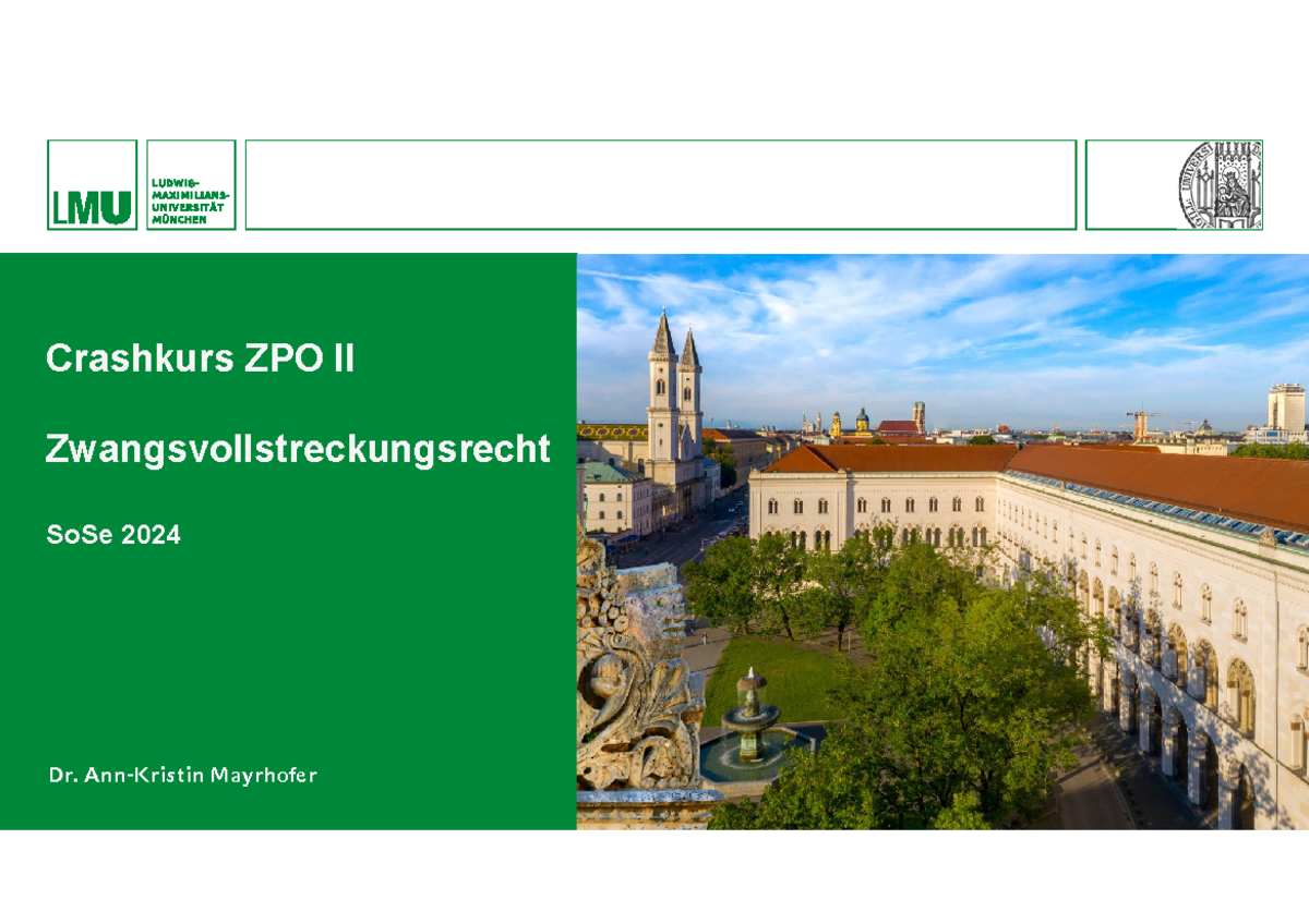 Crashkurs ZPO II: Zwangsvollstreckungsrecht SoSe 2024 - Folienübersicht ...
