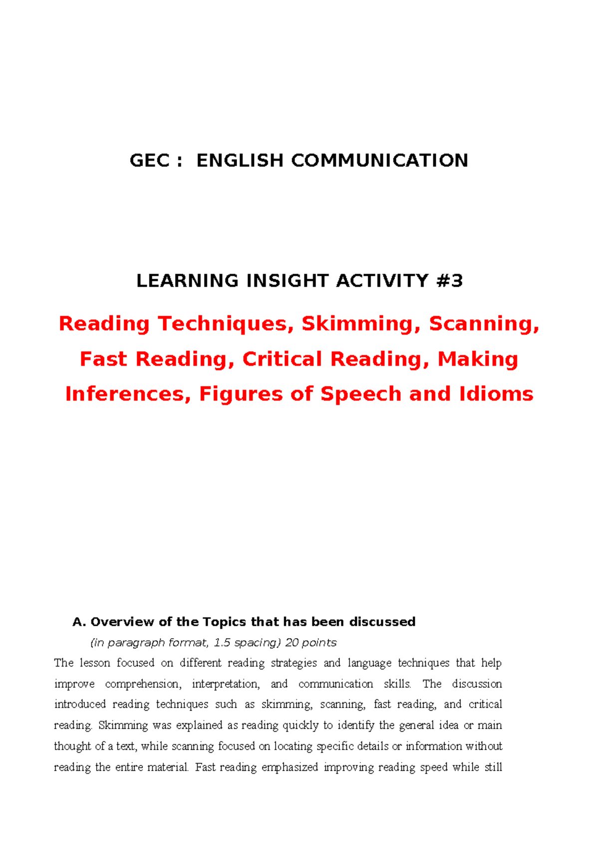 GEC: English Communication Learning Insights - Week 3 Reading ...