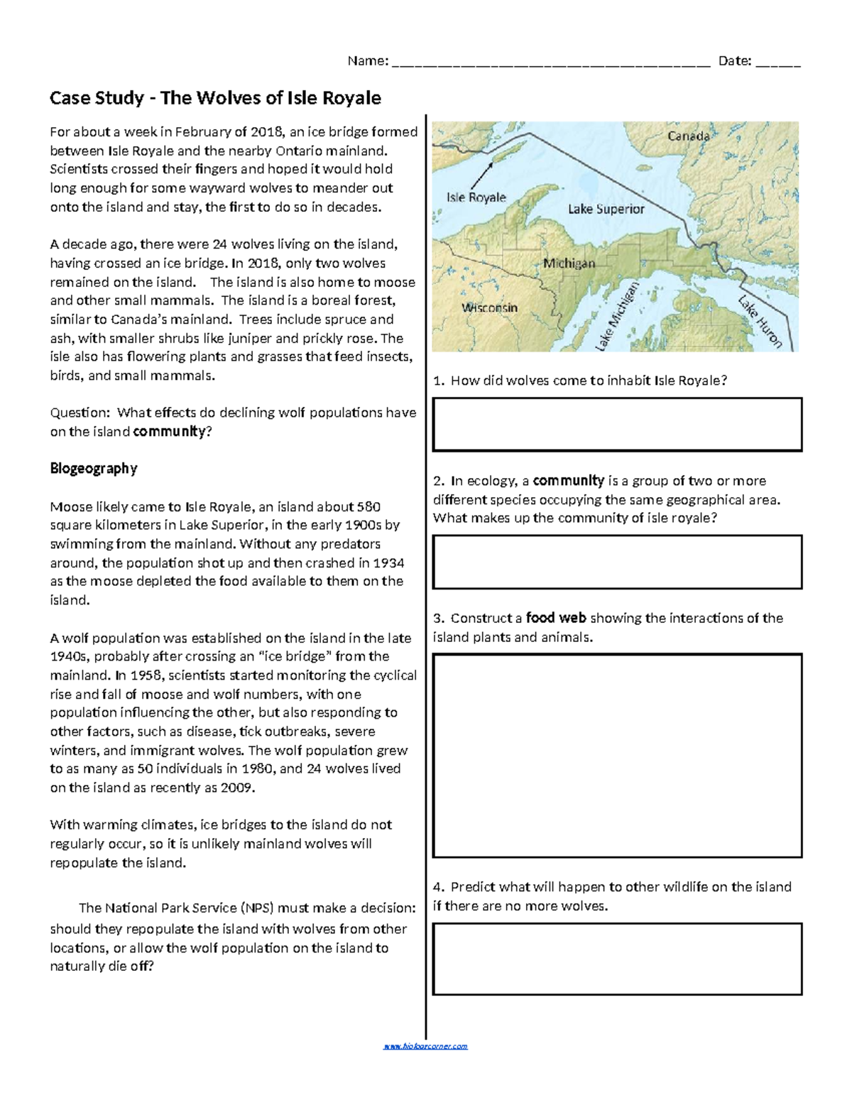 Case Study: The Wolves of Isle Royale (BIOL 101) - Ecosystem Dynamics ...
